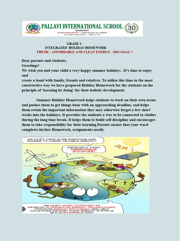 Grade 4 Holiday Homework | PDF | Homework | Sustainable Energy