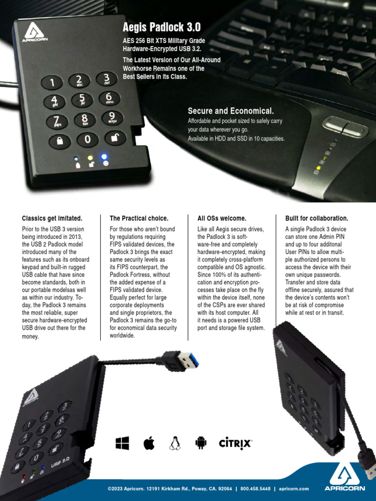 Aegis Padlock 3 0 Datasheet-2024 | PDF | Usb | Personal Identification ...