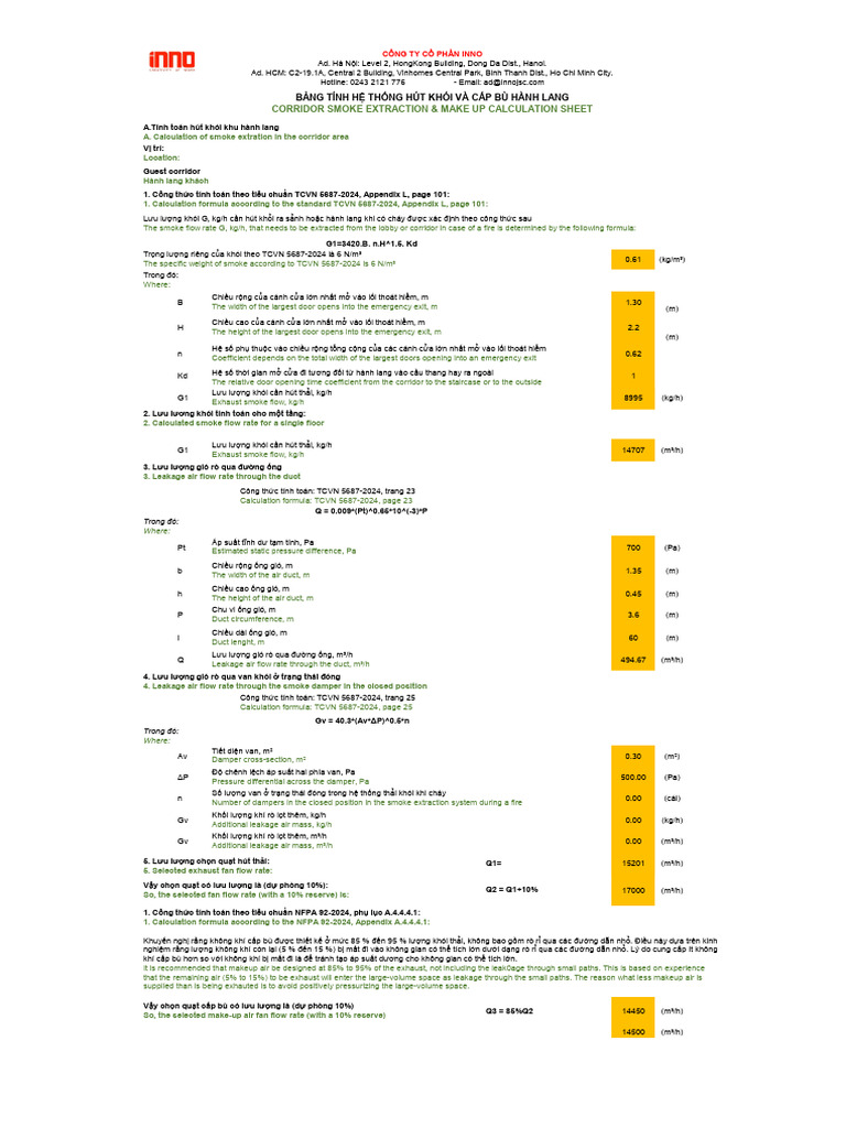 Smoke Extraction Corridor Calculation Sheet | PDF
