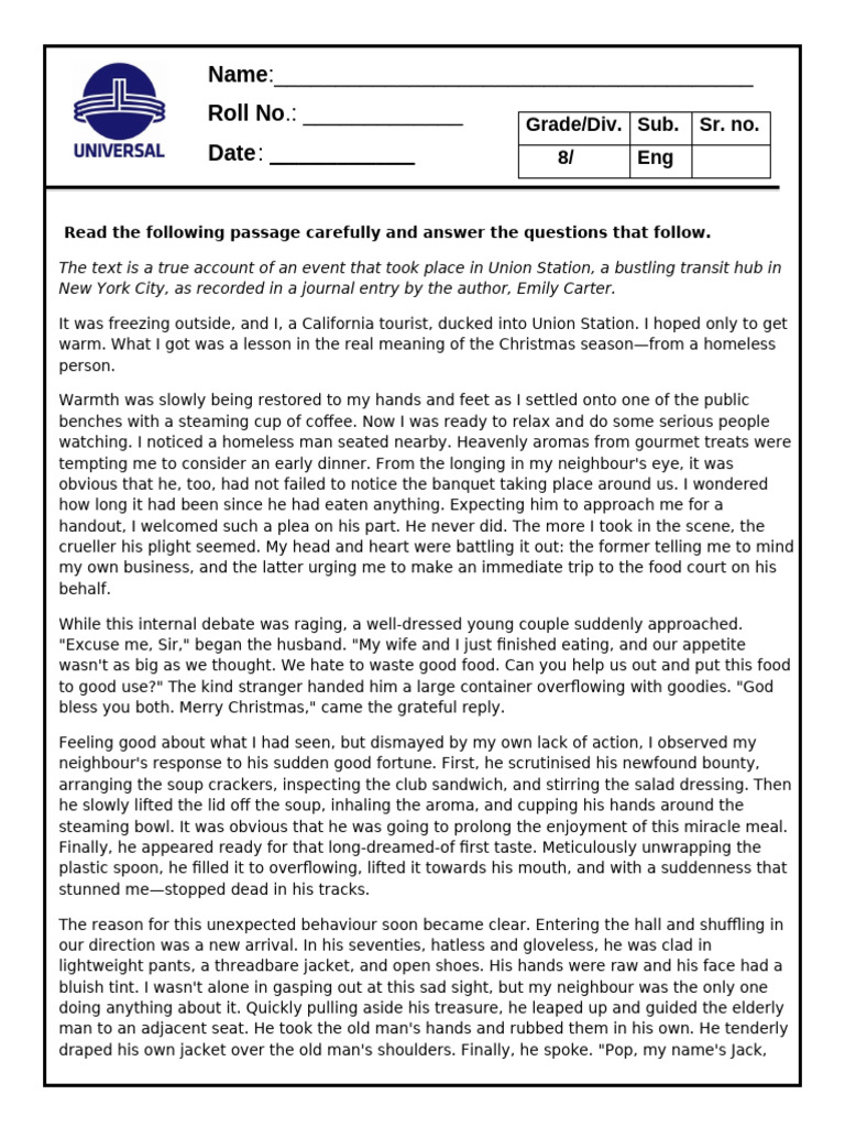 Grade 8 Reading Comprehension Passage | PDF | Mystery, Thriller & Crime ...