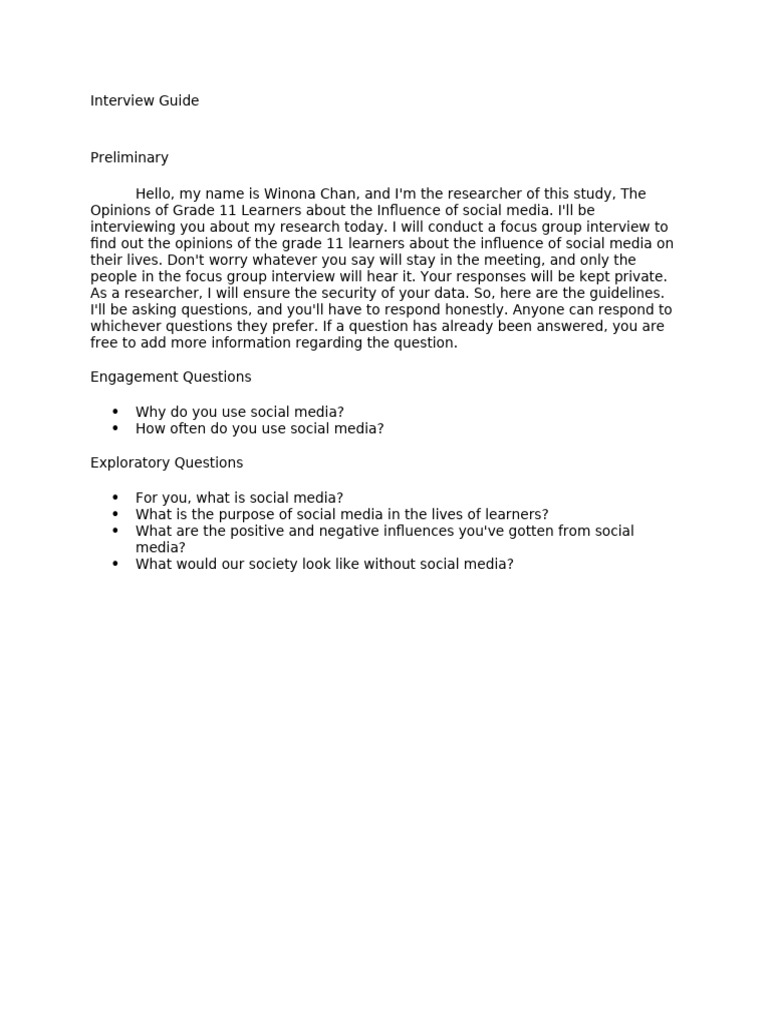 Interview Guide | PDF | Wellness | Lifestyle