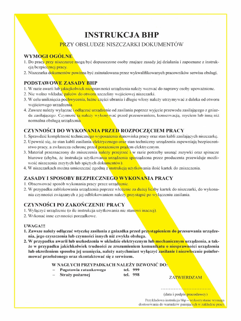 Instrukcje BHP | PDF