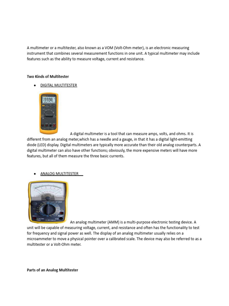 Multimeter Parts and Functions Explained | PDF | Electrical Engineering ...