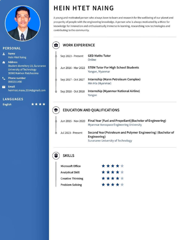 MR - Hein Htet Naing Sample CV | PDF
