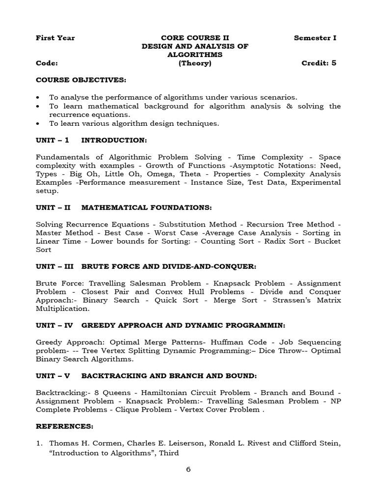 Mca - Design & Analysis of Algorithm - Syllabus | PDF | Computational Complexity Theory | Algorithms