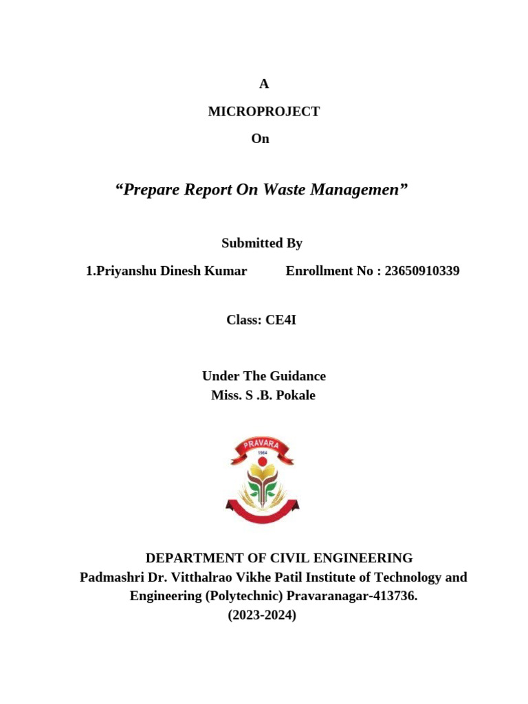 Waste Managment Micro Project Priyanshu Kumar | PDF