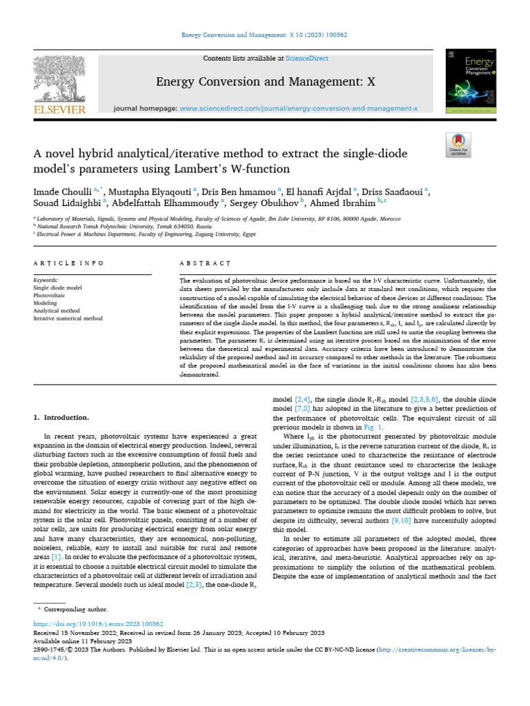 Hybrid Method for Single-Diode Model Parameters | PDF | Photovoltaics