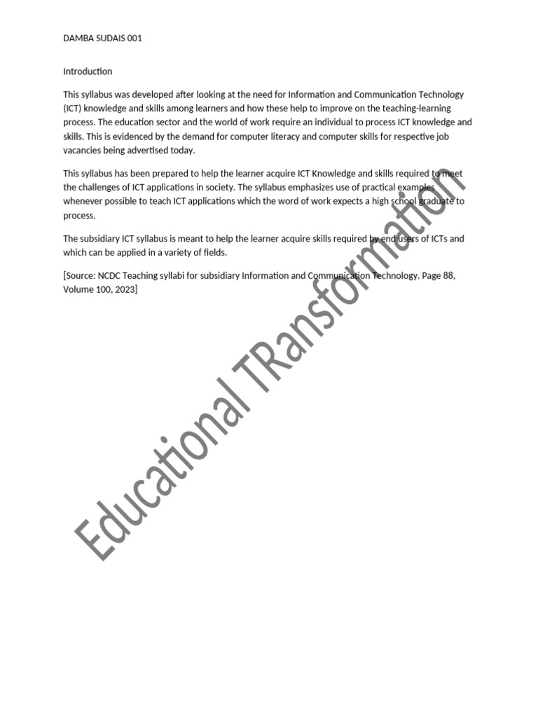 ICT Skills Syllabus for Learners | PDF