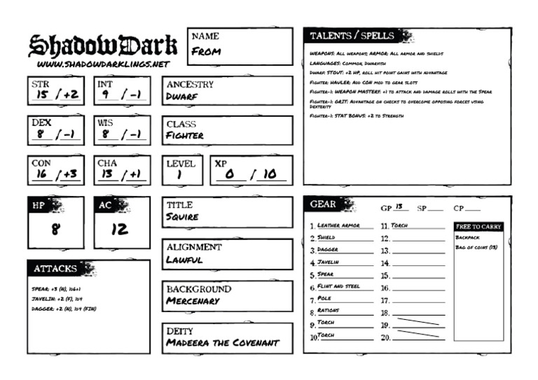 Dwarf Fighter Character Sheet Overview | PDF