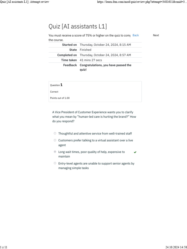 AI Assistants Level 1 Quiz Review | PDF | Artificial Intelligence | Intelligence (AI) & Semantics