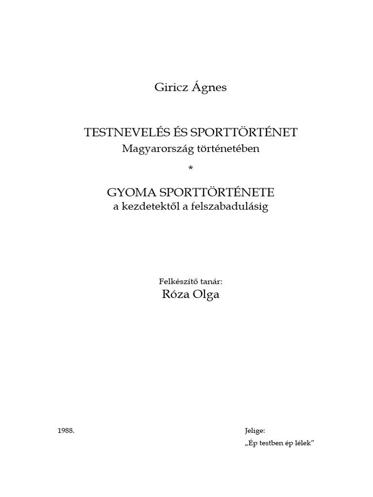 Giricz Agnes-Gyoma Sporttortenet | PDF