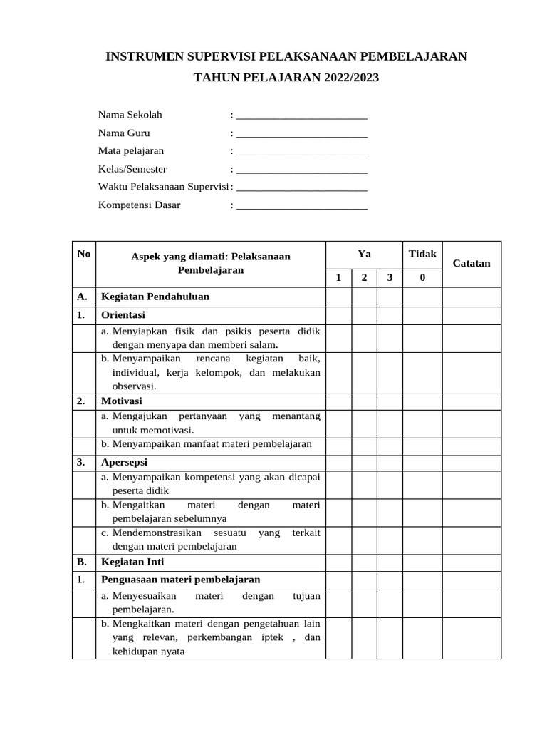 Instrumen Supervisi Kelas Xi | PDF | Karier & Perkembangan