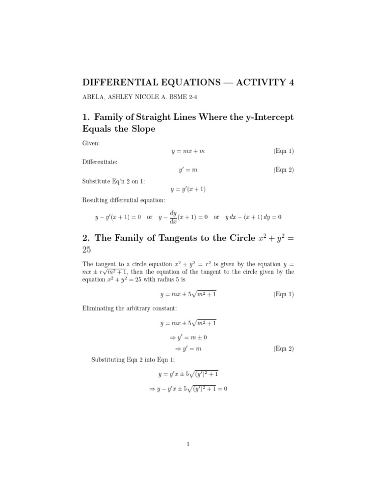 Differential Equations Problems Explained | PDF | Circle | Tangent