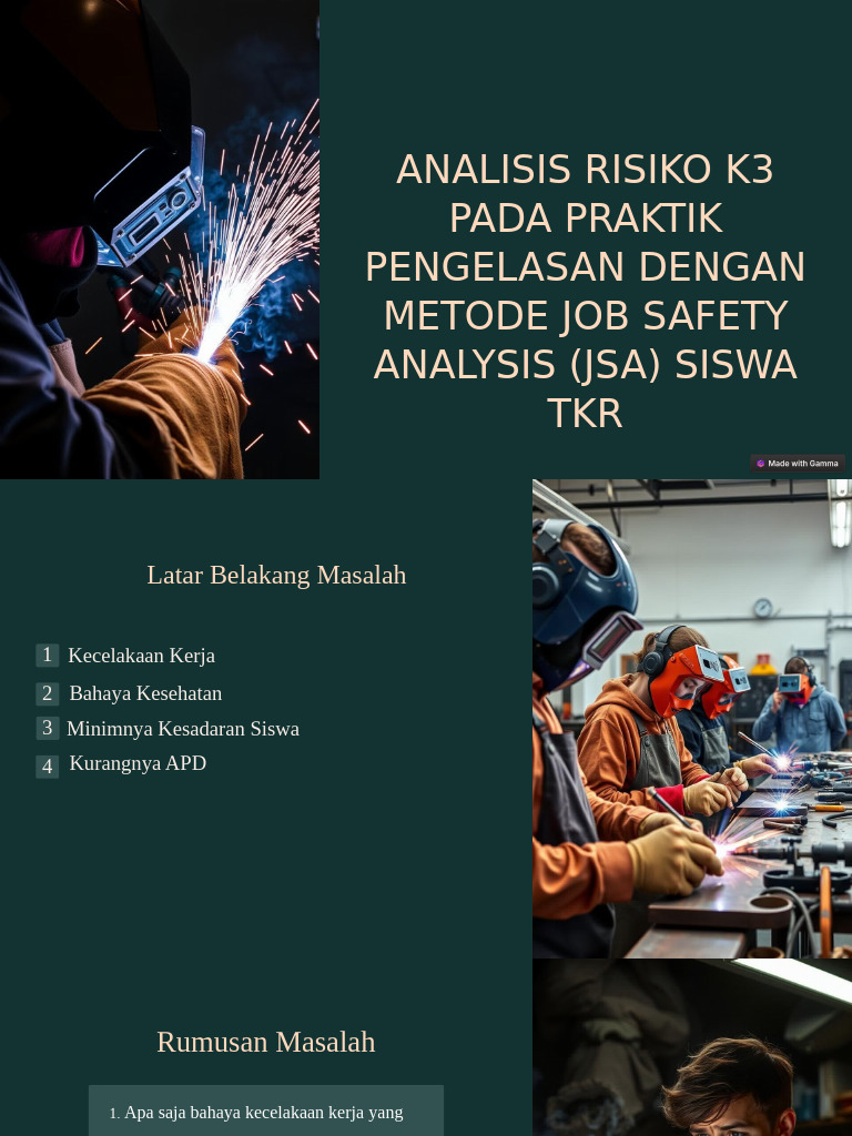 Analisis Risiko K3 Pada Praktik Pengelasan Dengan Metode Job Safety Analysis Jsa Siswa TKR | PDF