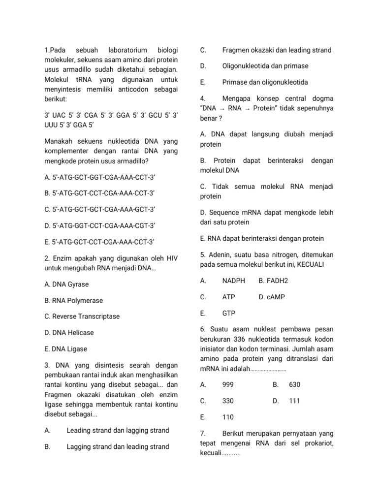 Soal Substansi Materi Genetik Xii Baru | PDF