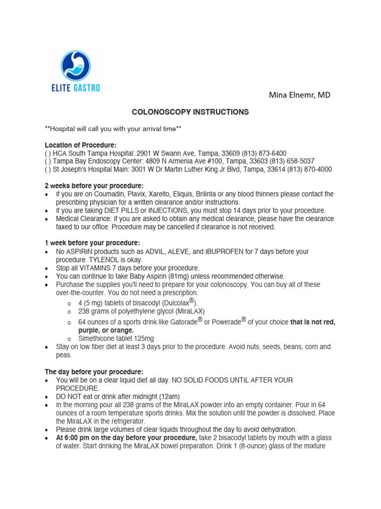 Colonoscopy Instructions | PDF | Juice | Diet & Nutrition