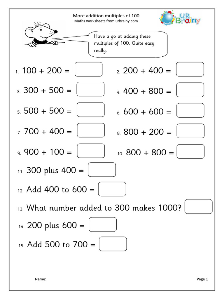 More Addition of Multiples of 100 | PDF