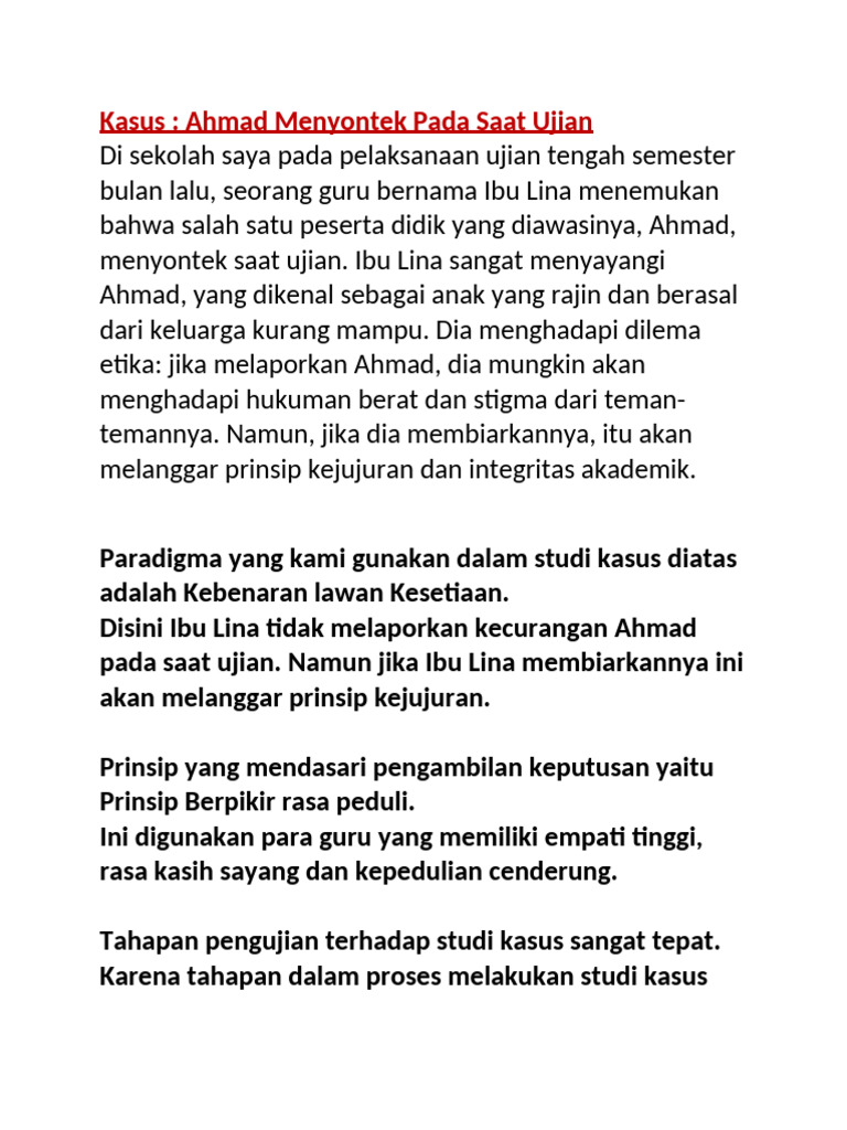 Kasus Ahmad Menyontek Saat Ujian | PDF | Kesehatan Holistik