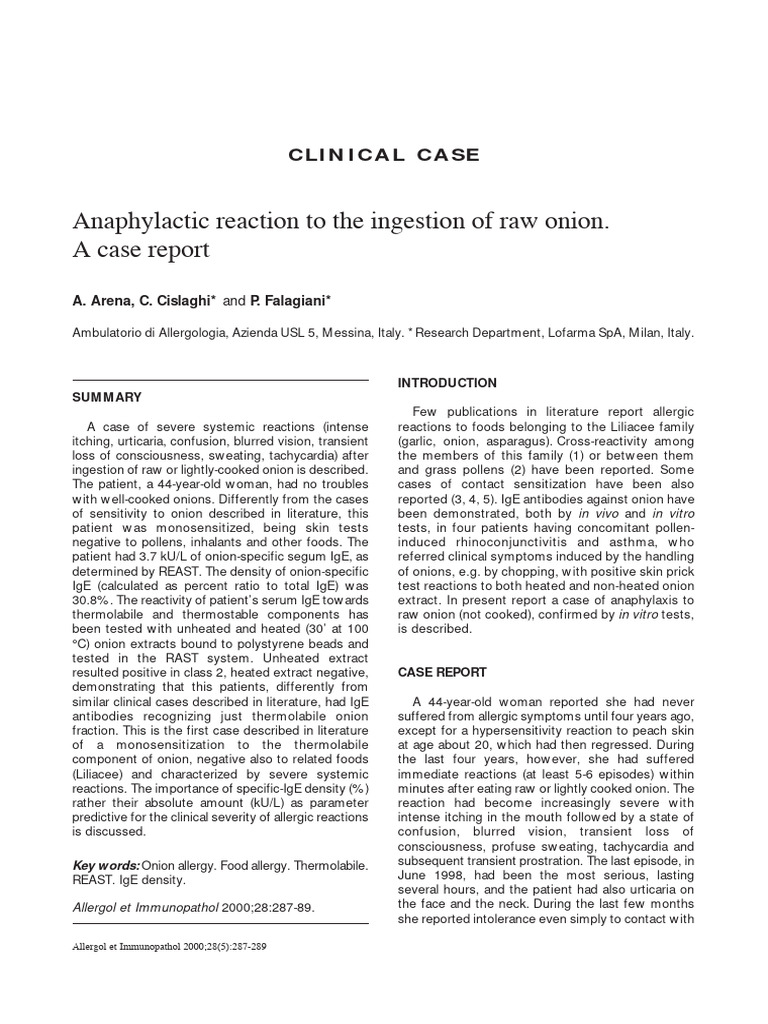 Anaphylactic Reaction To The Ingestion of Raw Onion.a Case Report | PDF ...