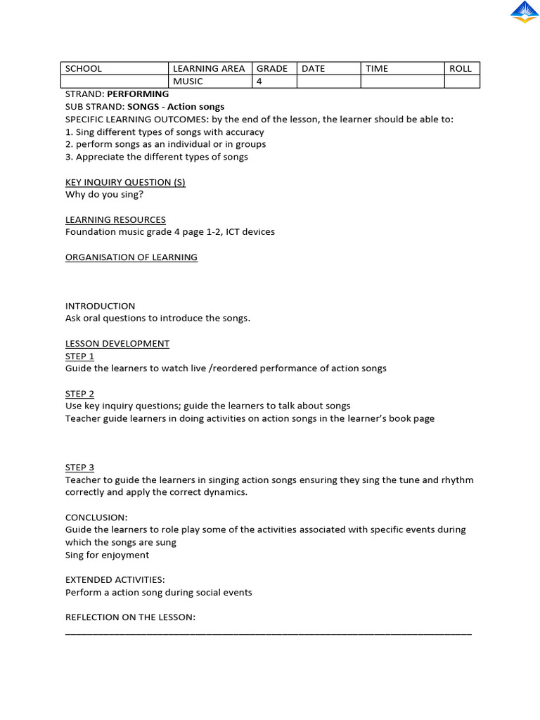 Music Grade 4 Lesson Plans Term One | PDF | Educational Technology ...