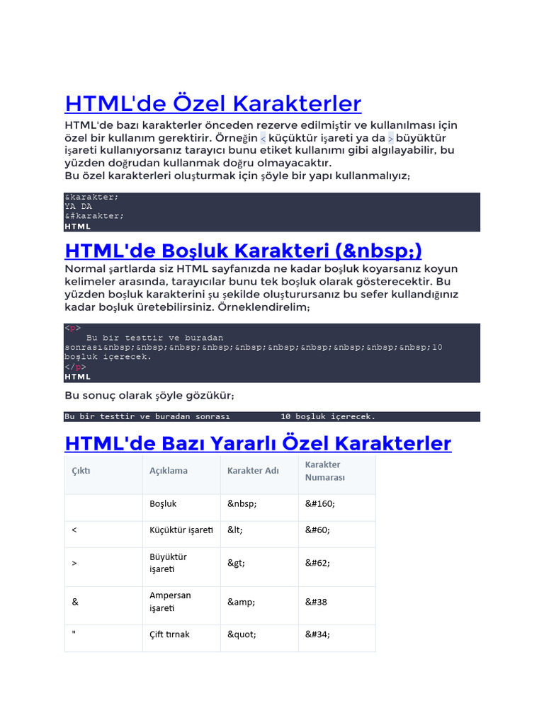 HTML Karakter Kodları | PDF
