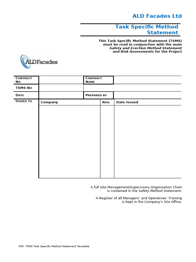 F05 Task Specific Method Statement Template | PDF | Risk | Risk Assessment