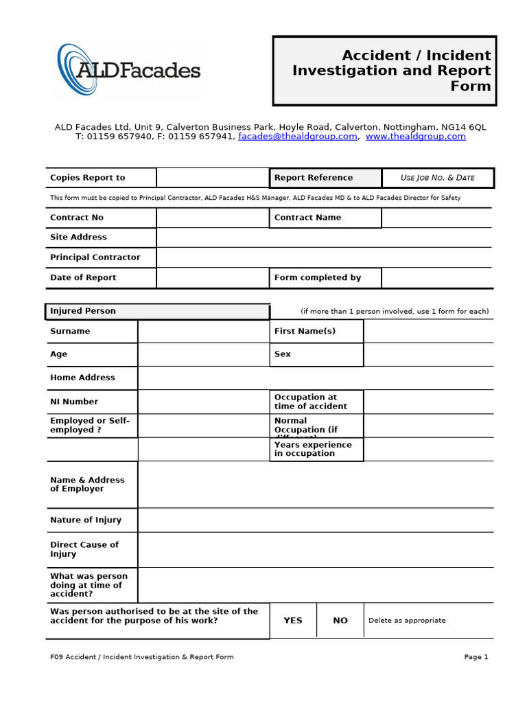 F09 Accident Incident Investigation & Report Form | PDF | Safety ...