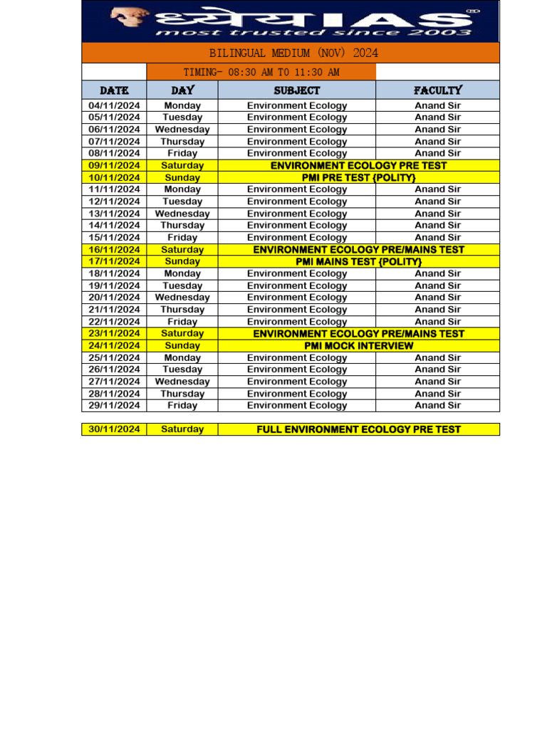 Ias Nov Schedule | PDF