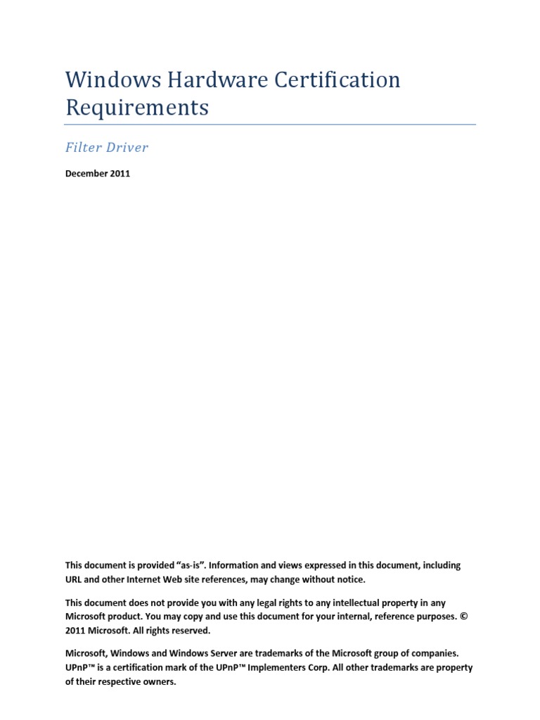 Windows8 Hardware Cert Requirements Filter Driver | PDF | Windows ...