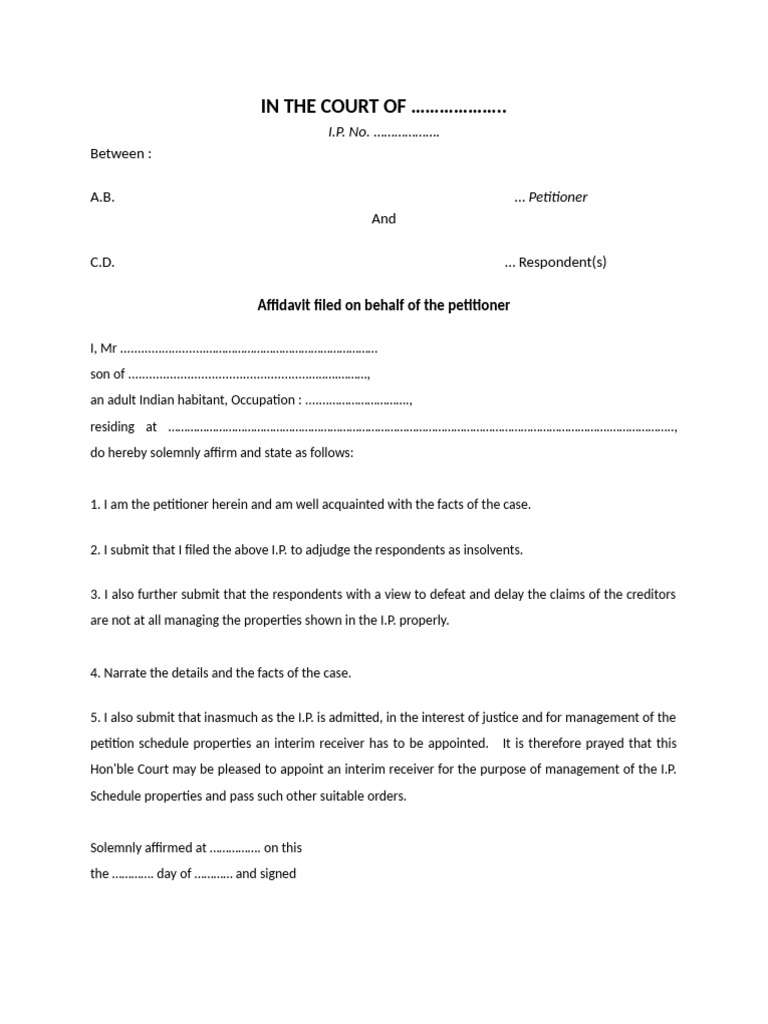 Affidavit Filed On Behalf of The petitioner-Affidavits-Affidavits Under Companies Act and Rules ...