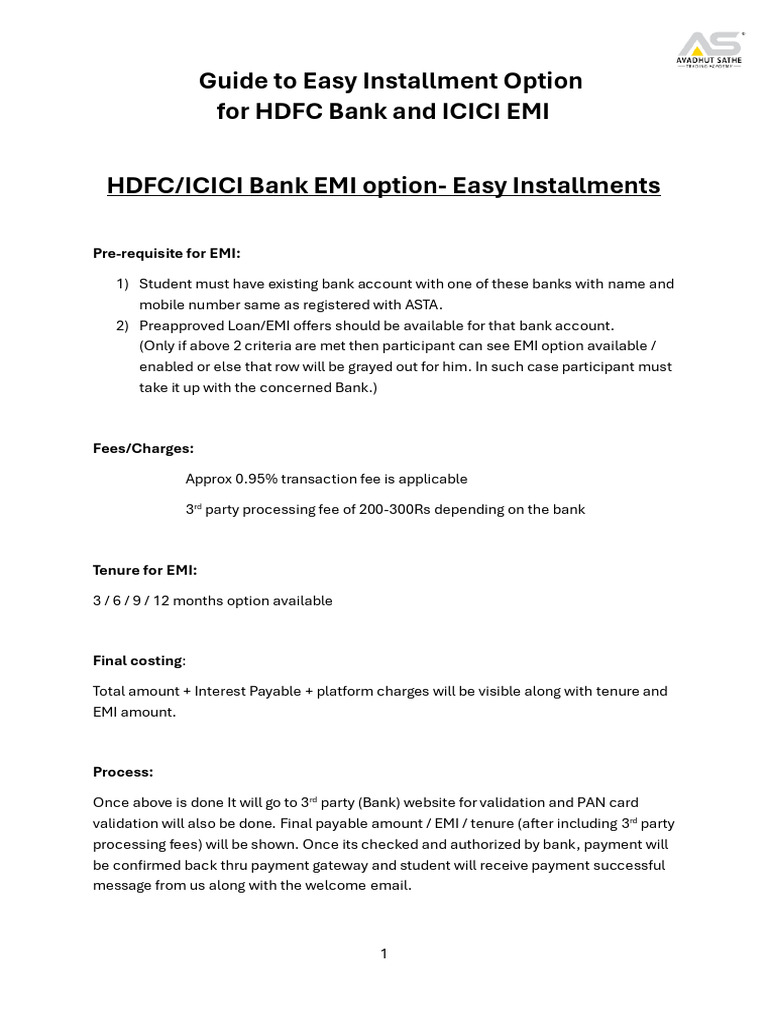 HDFC & ICICI Easy EMI Installment Guide | PDF | Banks | Fee