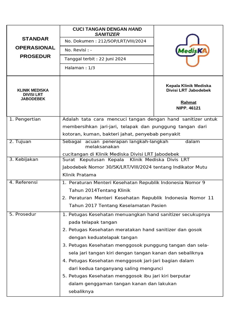 Sop Hand Rub LRT | PDF