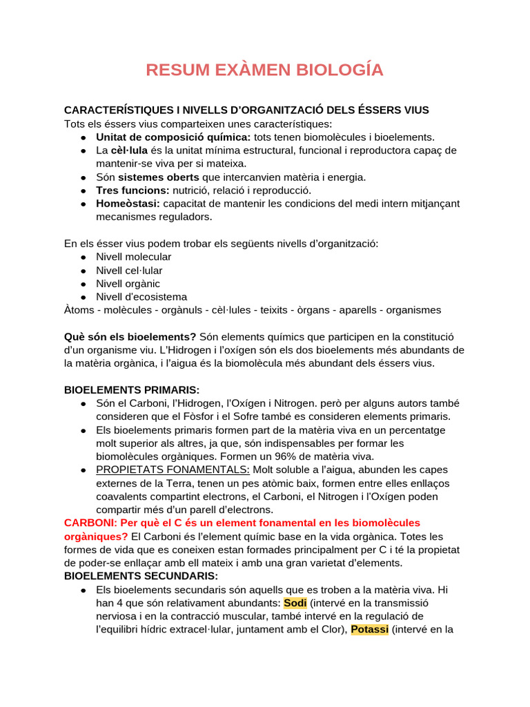 Resum Exàmen Biología | PDF