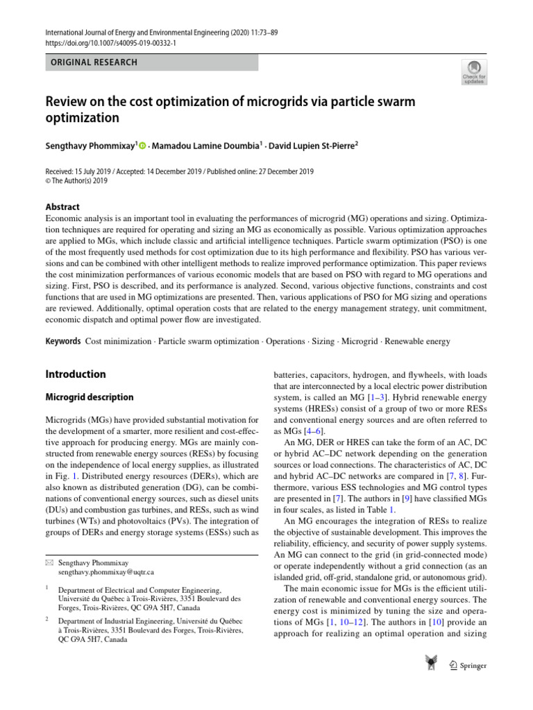 Review of Cost Optimization On Microgrid | PDF | Mathematical Optimization | Distributed Generation