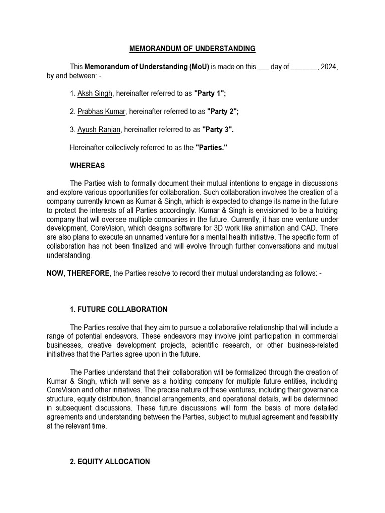 Draft Of Mou Pdf Information Non Disclosure Agreement