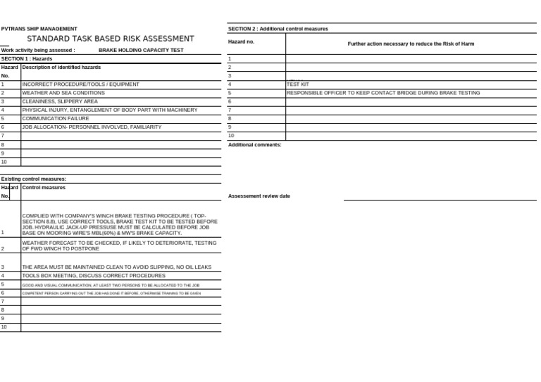 Risk Assessment-Break Test of Mooring Winches - 1 | PDF | Hazards | Safety