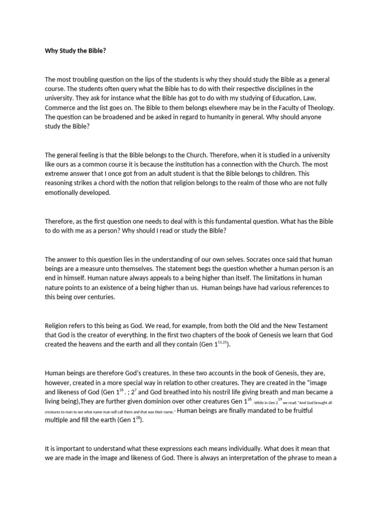 Why Study The Bible | PDF | Book Of Genesis | Image Of God