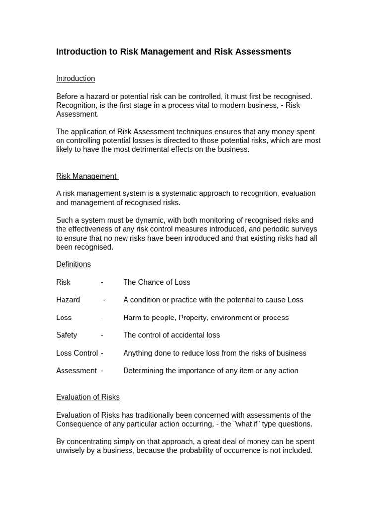 Intro To Risk Workbook - Updated | PDF | Risk | Risk Management
