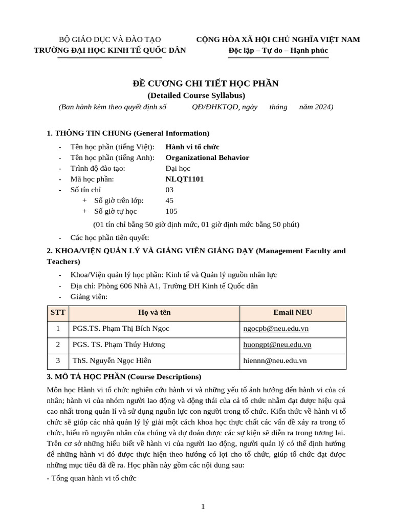 NLQT1101 - Hành VI T CH C - ĐCCT 2024 | PDF