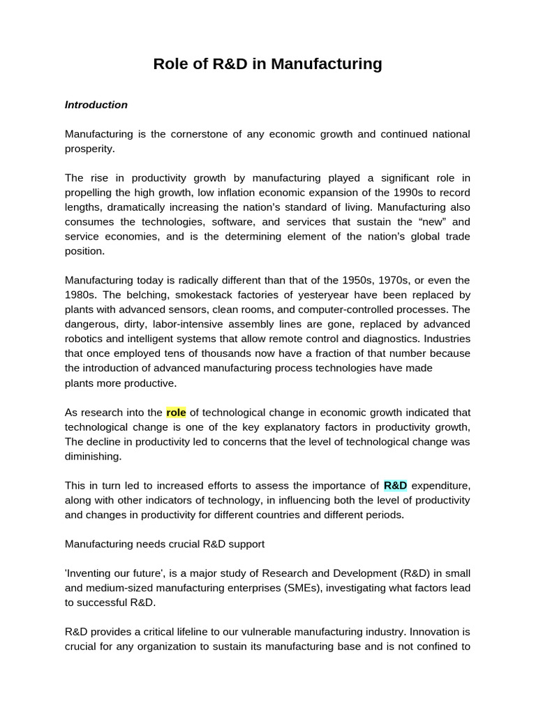 R&D Role | PDF | Innovation | Small And Medium Sized Enterprises