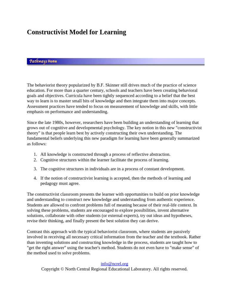 Constructivist Model For Learning | PDF | Career & Growth | Wellness