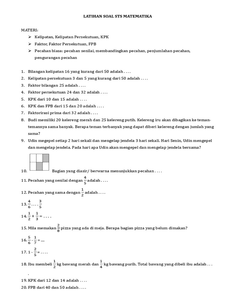 Latihan Soal STS Matematika | PDF