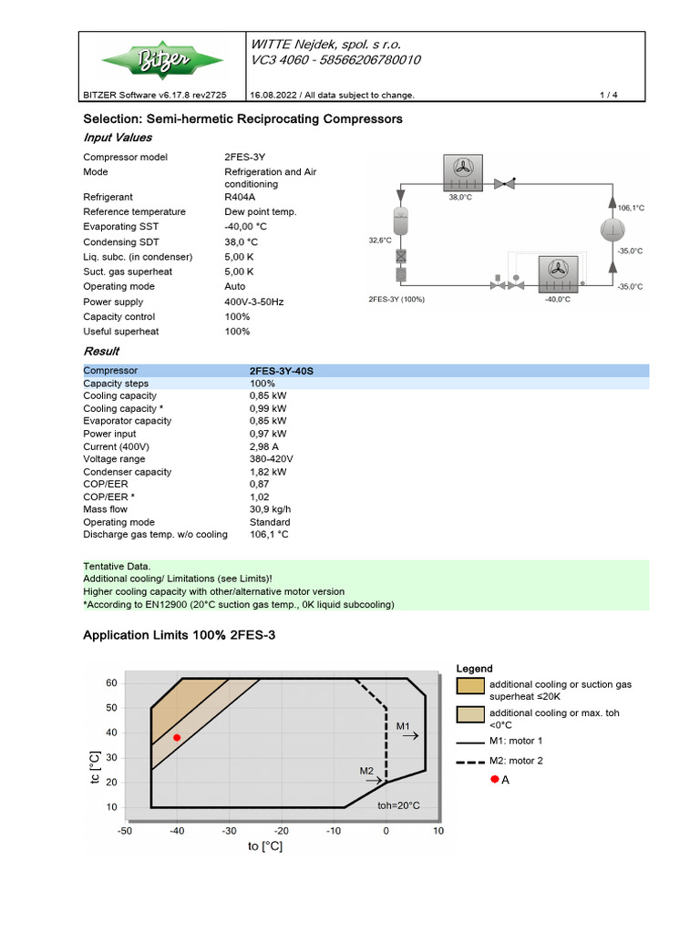BITZER 2FES-3Y Compressor Specifications | PDF | Engineering Thermodynamics | Gases