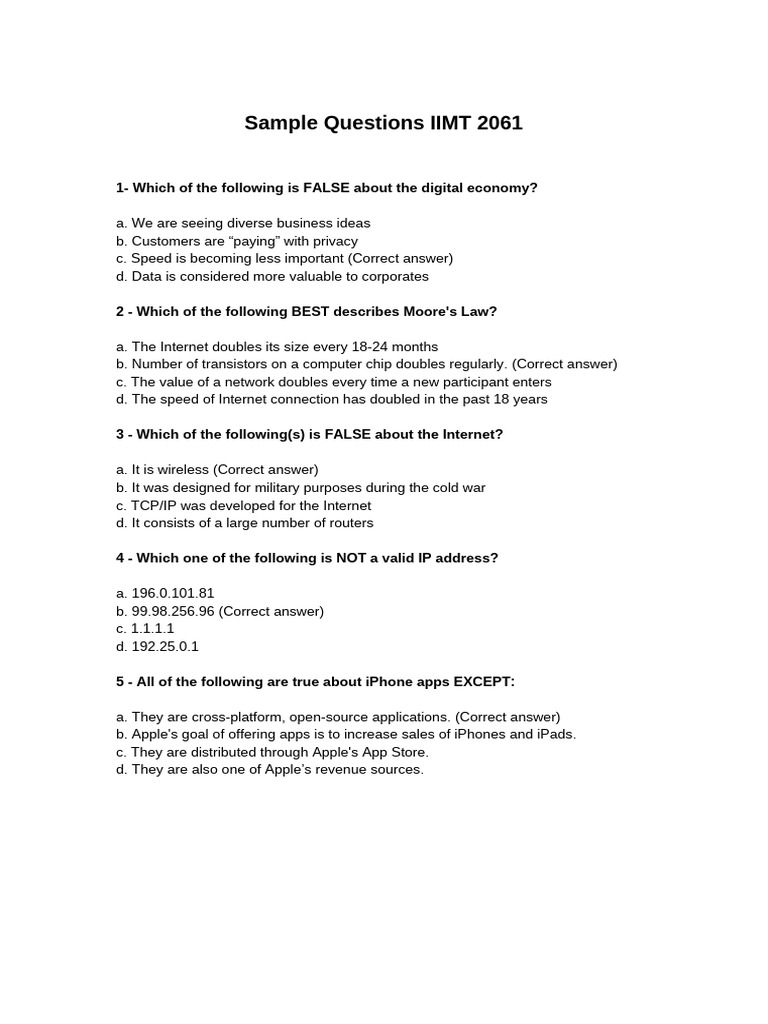 5.2 Sample Questions | PDF | Computers