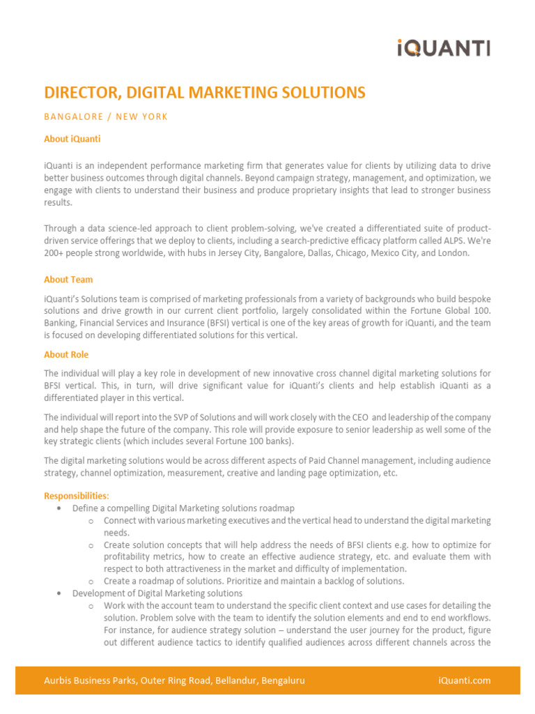Digital Marketing Director Role at iQuanti | PDF | Digital Marketing ...