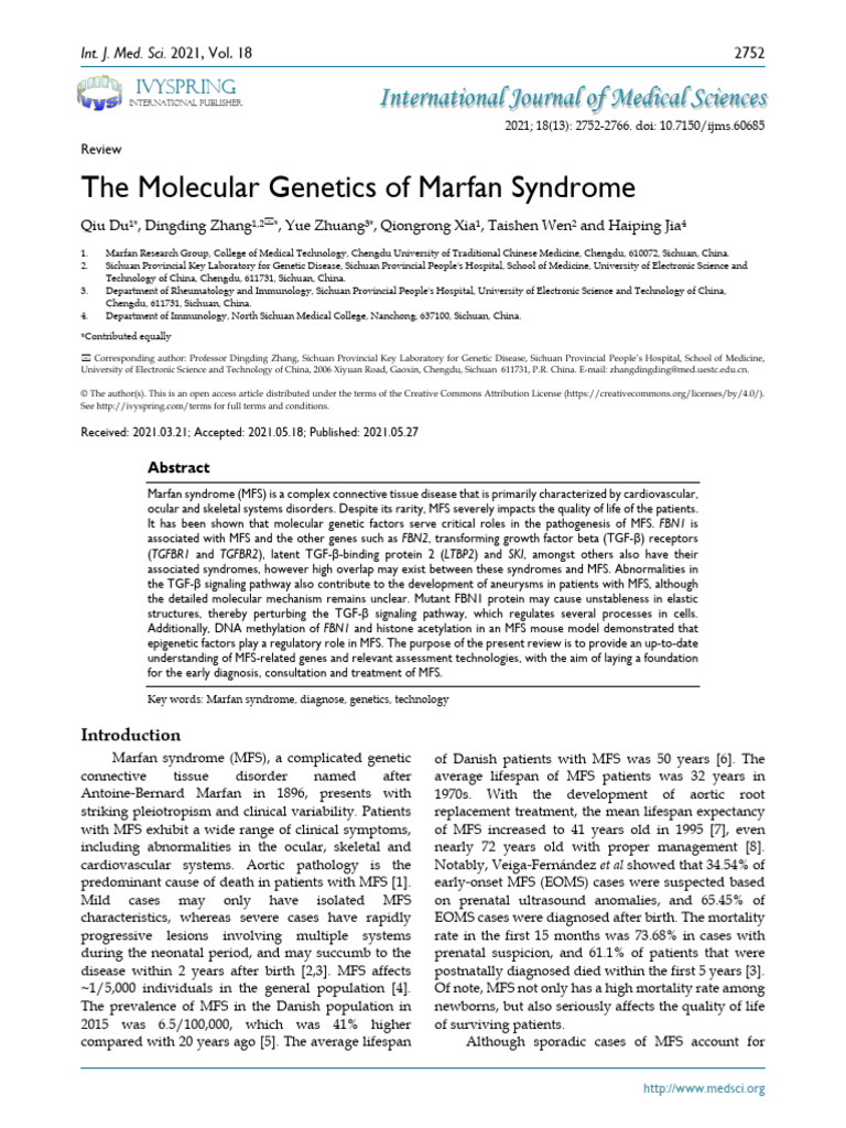 Marfan The Molecular Genetics of Marfan Syndrome | PDF | Transforming ...