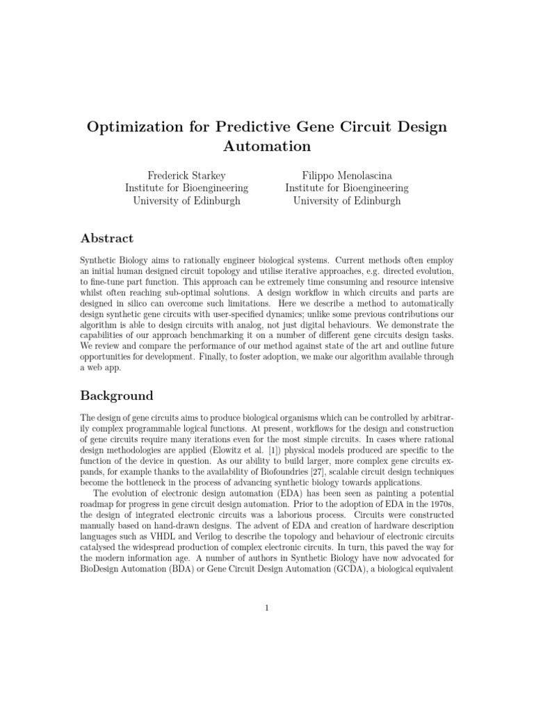 Optimization For Predictive Gene Circuit Design Automation | PDF | Electronic Design Automation ...
