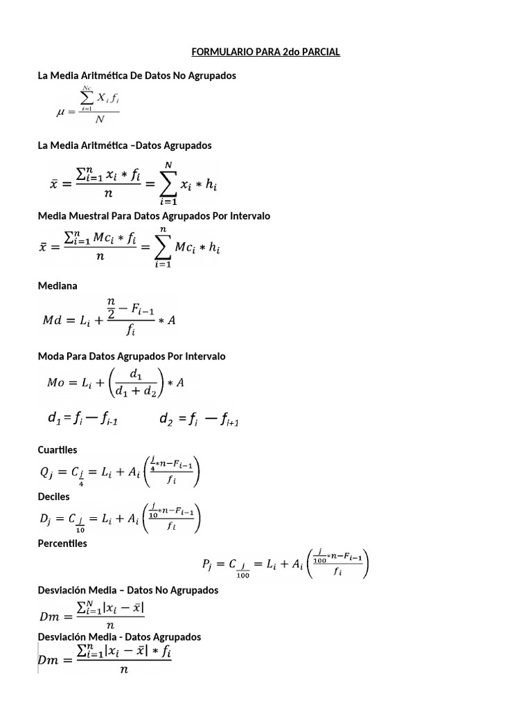 FORMULARIO PARA 2do PARCIAL | PDF