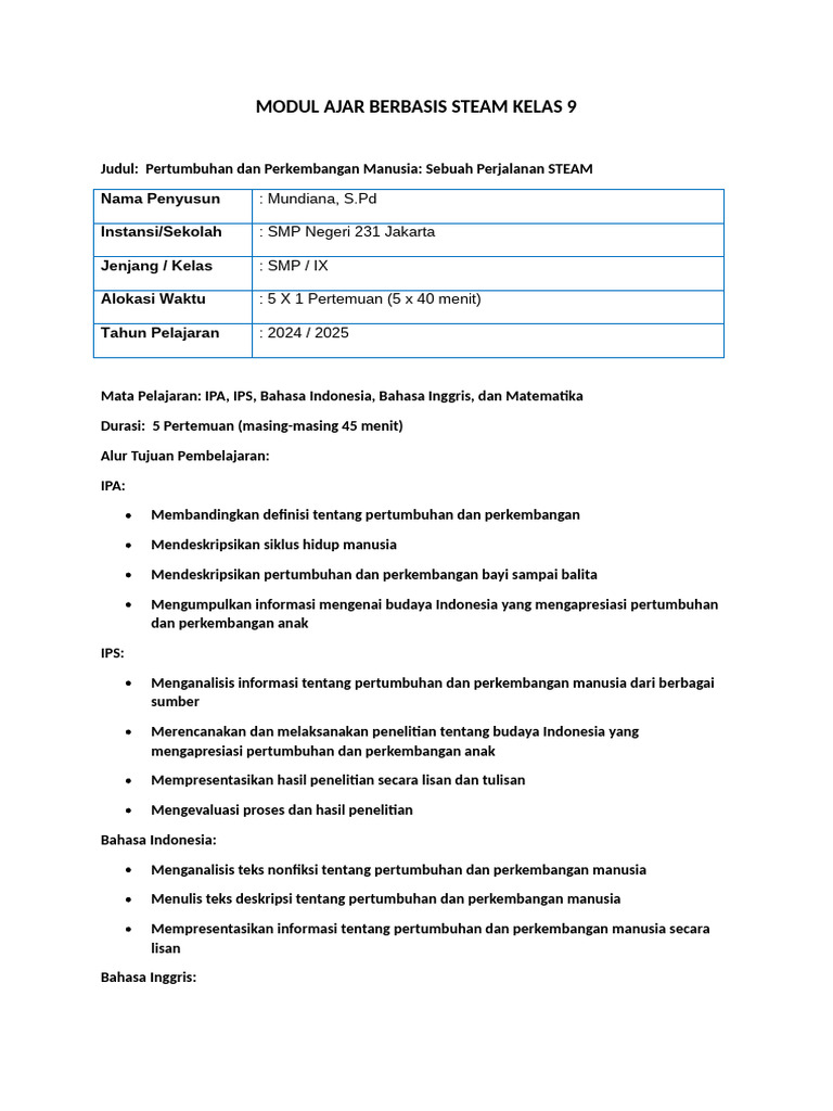 Modul Ajar Kelas 9 Berbasis Steam | PDF | Sains & Matematika