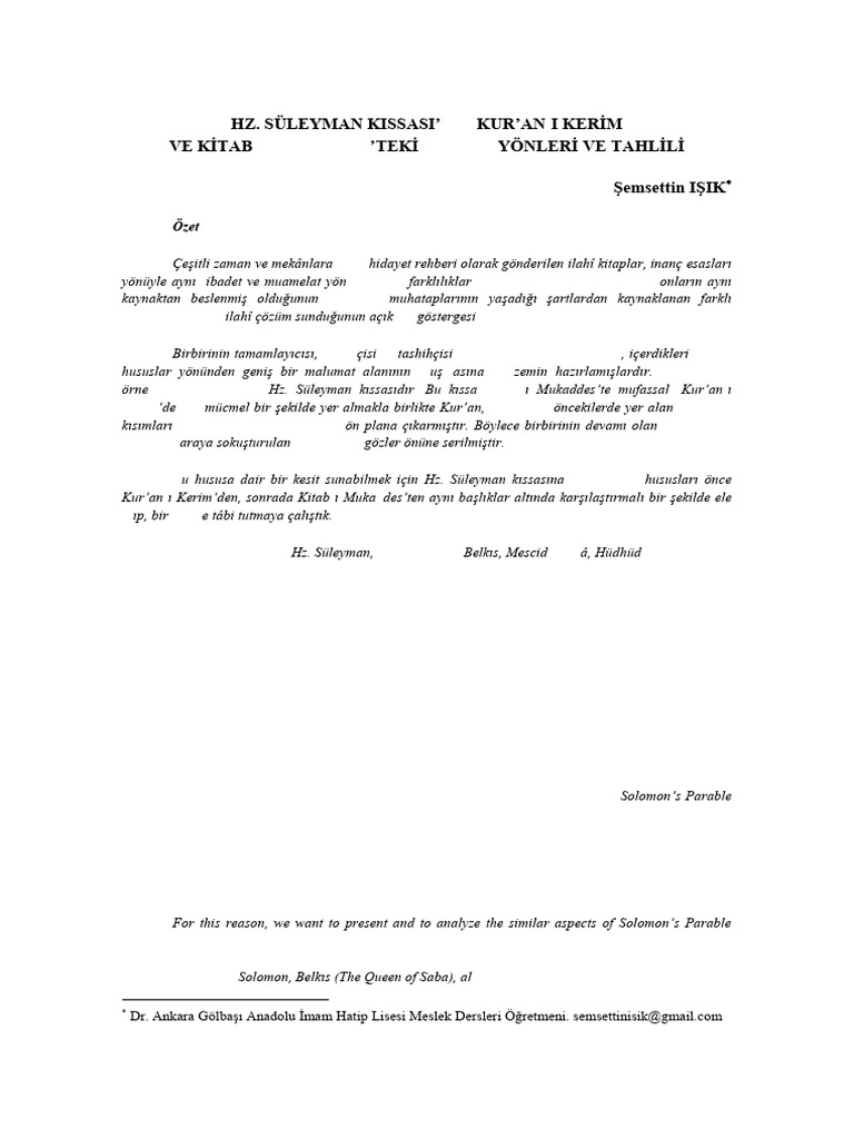 Hz. S - Leyman Kissasinin Kur - An-I Ker - M Ve K - Tab-I Mukaddes - Te Benzer y - Nler - Ve ...